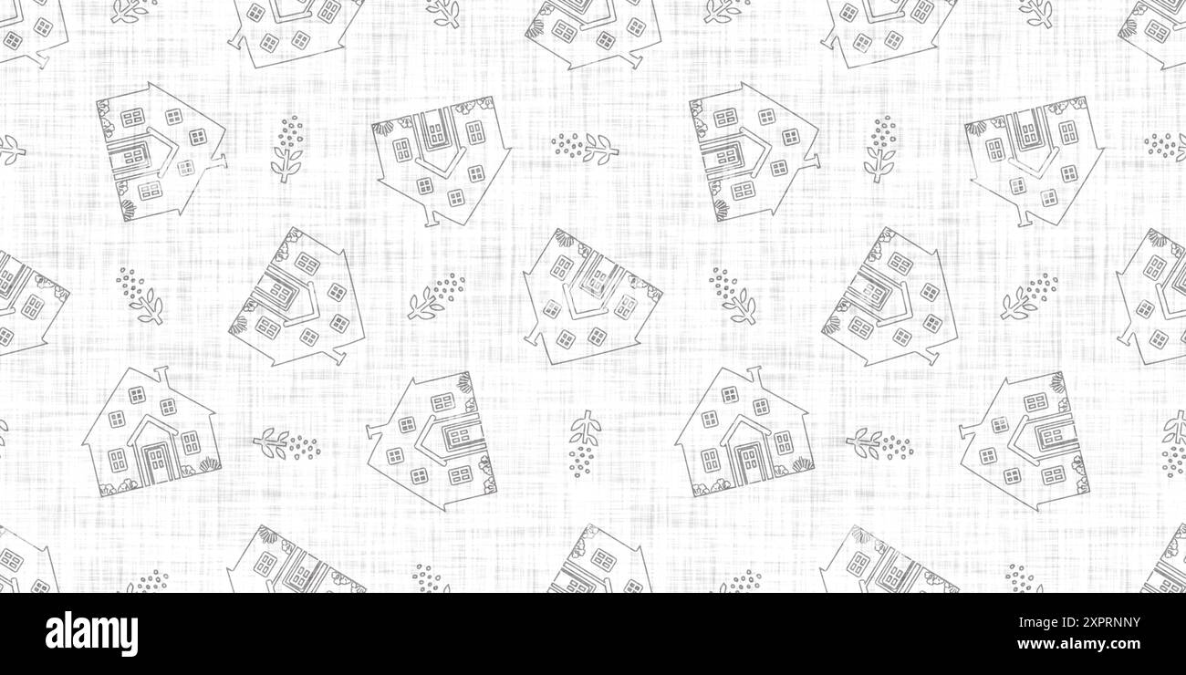 White neutral minimal house motif with Linen effect texture for baby ...