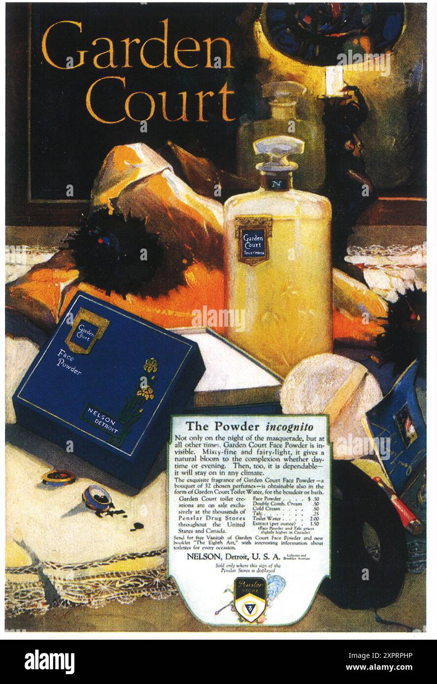 1919 Garden Court Toilet Water Face Powder Ad - Nelson Detroit Stock ...