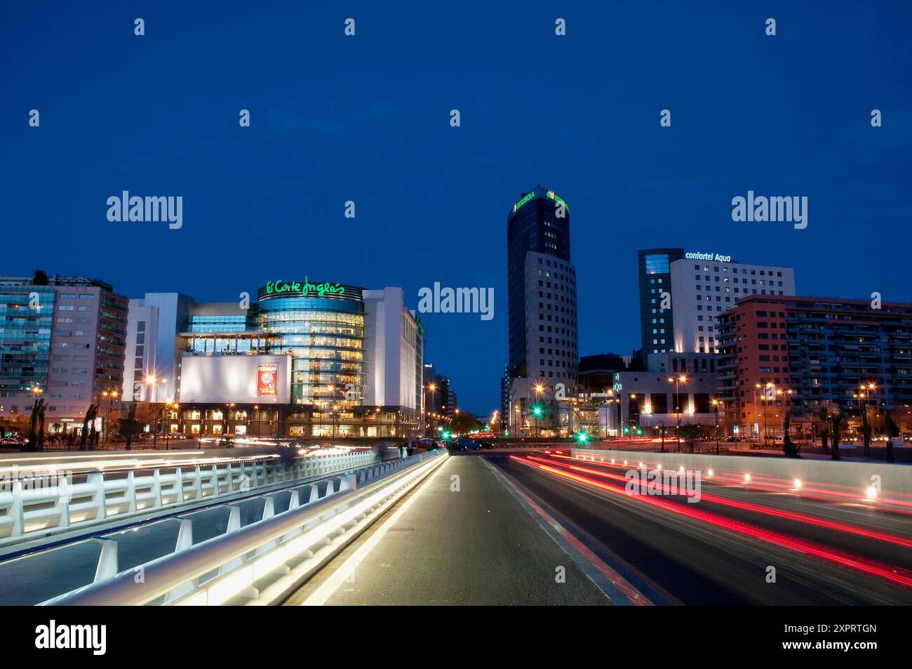 Paseo de la Alameda from L´Assut d´Or bridge, night view. Valencia ...