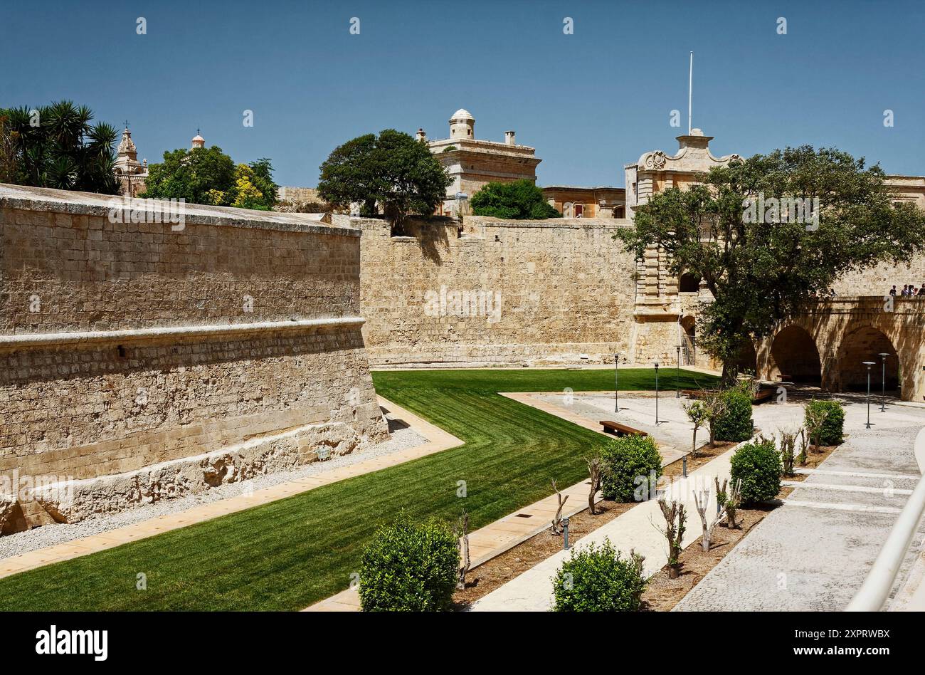 old city walls, fortified town, 16-18 century, grassy moat, garden ...
