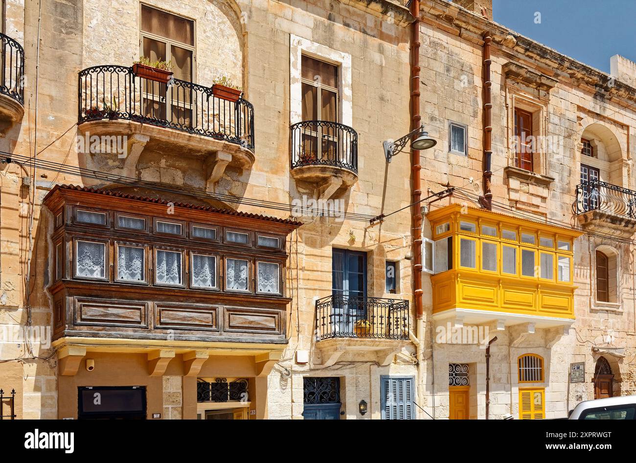balconies, enclosed Maltese style, "gallarija", wrought iron railings ...