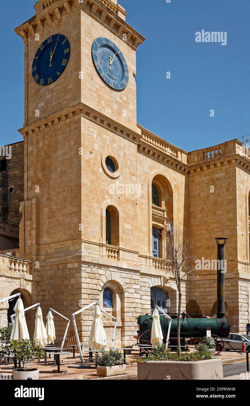 Maritime Museum Clock Tower; 1845; limestone, old train car, tables ...
