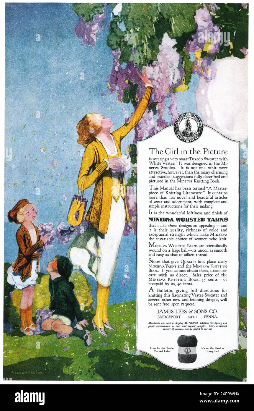 1919 Minerva Worsted Yarns Ad - James Lees & Sons Stock Photo - Alamy
