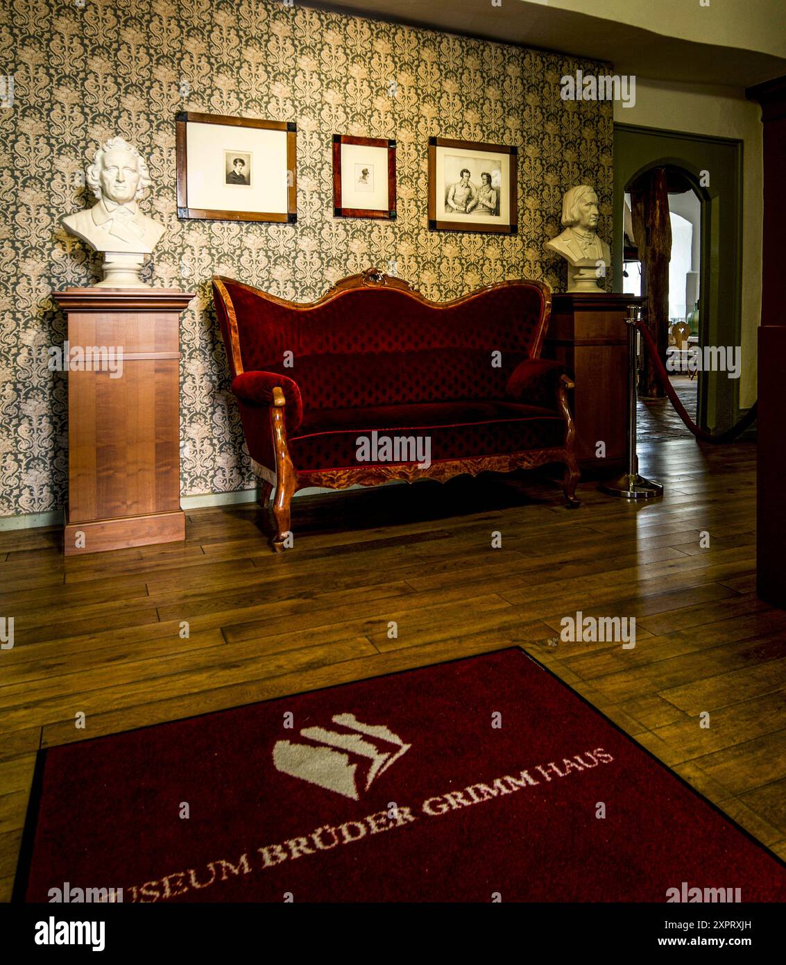 Museum Brothers Grimm House, foyer, portrait busts of Wilhelm and Jakob ...