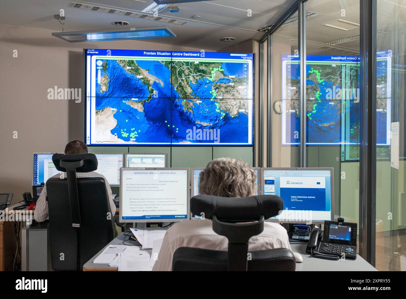 FRONTEX Situation Centre at the headquarters of FRONTEX in Warsaw. The ...