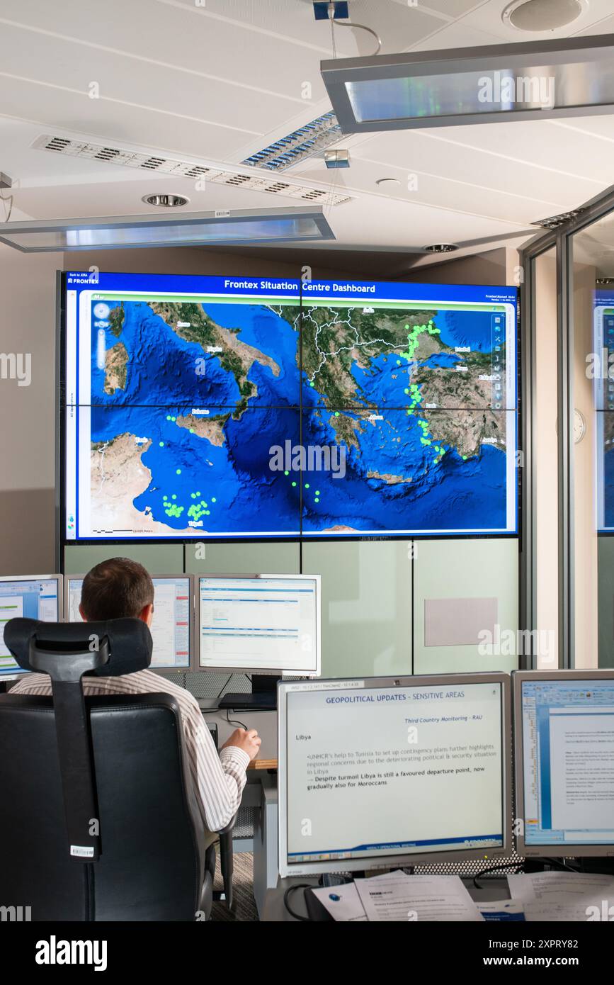 The FRONTEX situation centre at its headquarters in Warsaw shows real ...