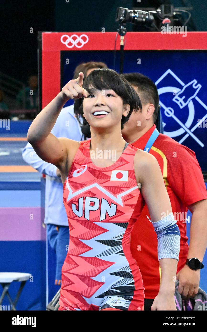 FUJIMANI Akari, Japan (JPN) vs PANG Qinyu (CHN), WFS 53kg semifinal Wrestling at Champ-de-Mars ...