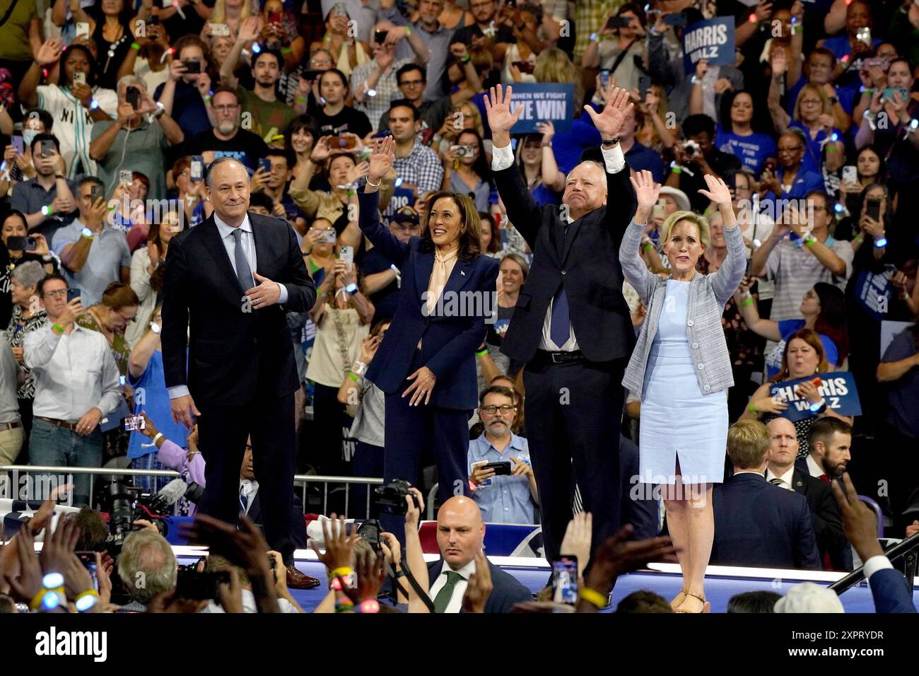 Pa. 06th Aug, 2024. Douglas Emhoff, Kamala Harris, Tim Walz, Gwen Walz ...