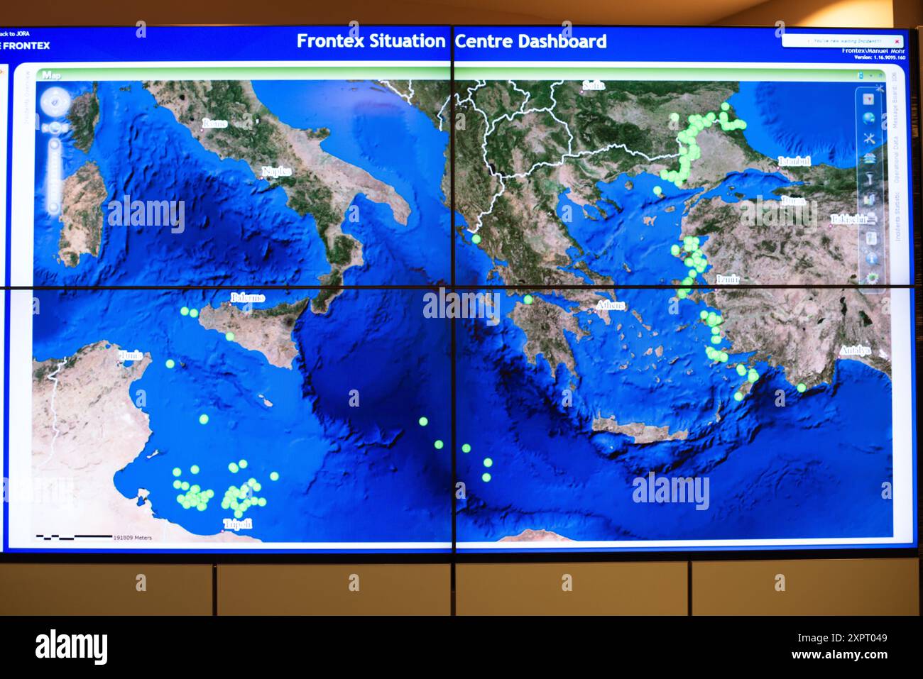 The Frontex situation center at the headquarters in Warsaw coordinates ...