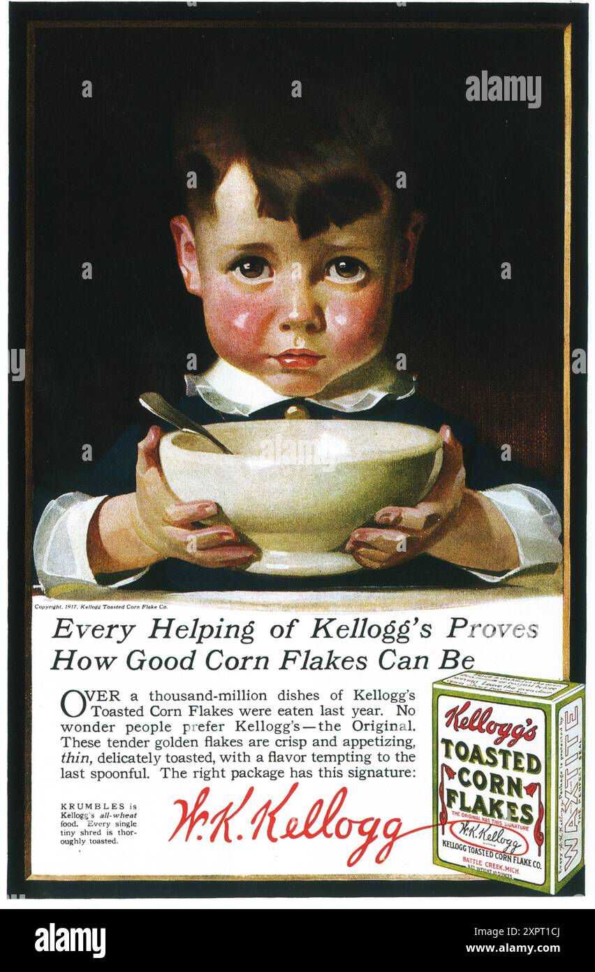 1917 Kellog's Toasted Corn Flakes Ad with J. C. Leyendecker art Stock ...