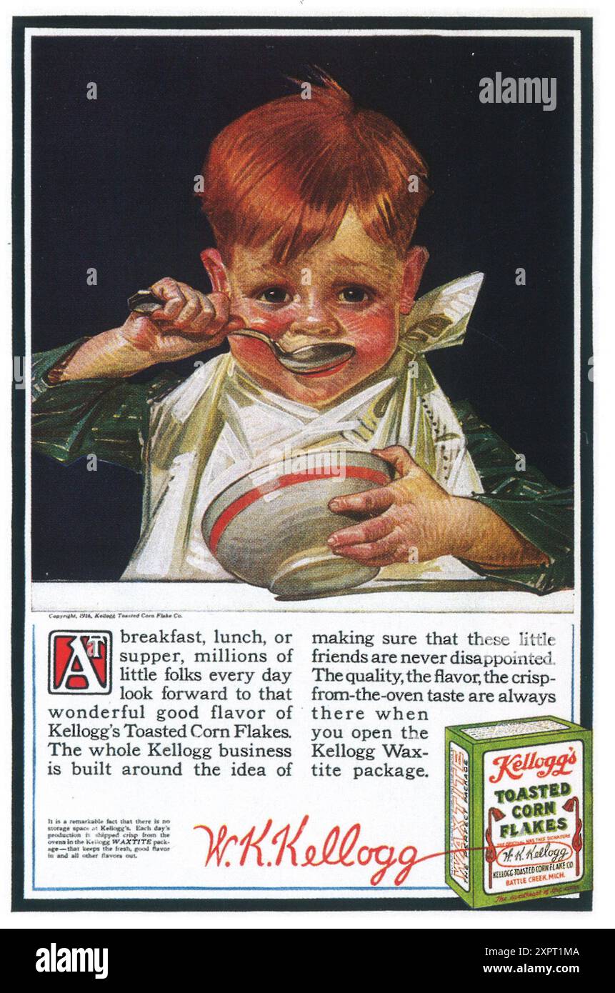 1916 Kellog's Toasted Corn Flakes Ad with J. C. Leyendecker art Stock ...