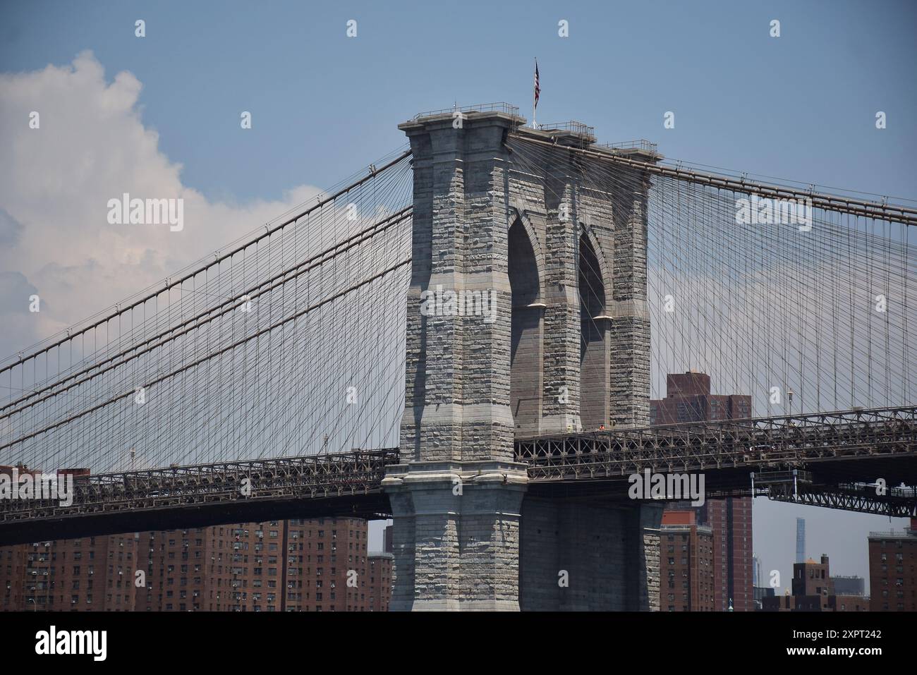 Closeup view of famous Brooklyn Bridge in New York City Stock Photo - Alamy