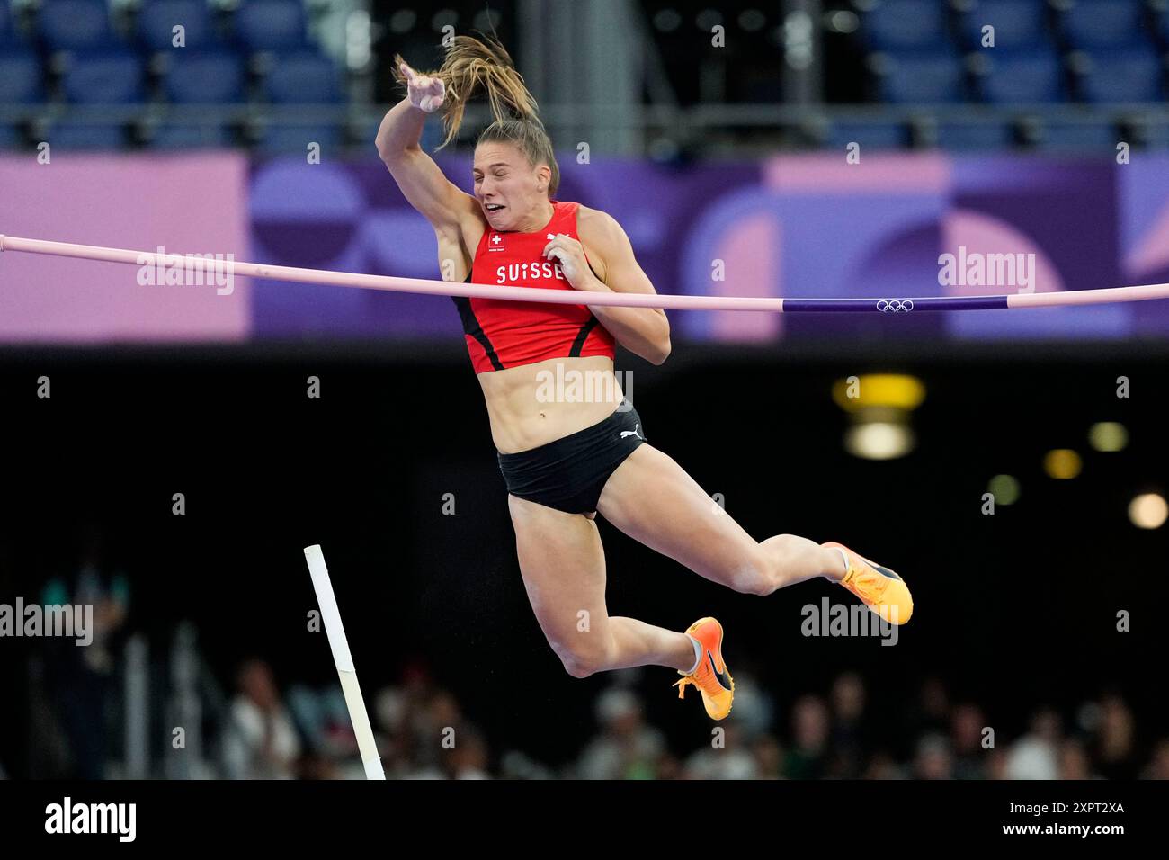 Angelica Moser, of Switzerland, competes during the women's pole vault ...