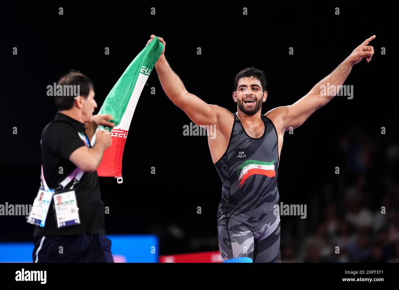 Iran's Mohammadhadi Saravi celebrates following the Men's Greco-Roman ...