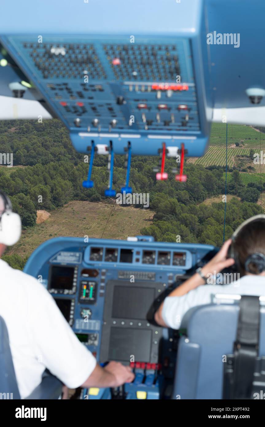 A detailed view from the cockpit of a Utility airship Zeppelin NT as it ...