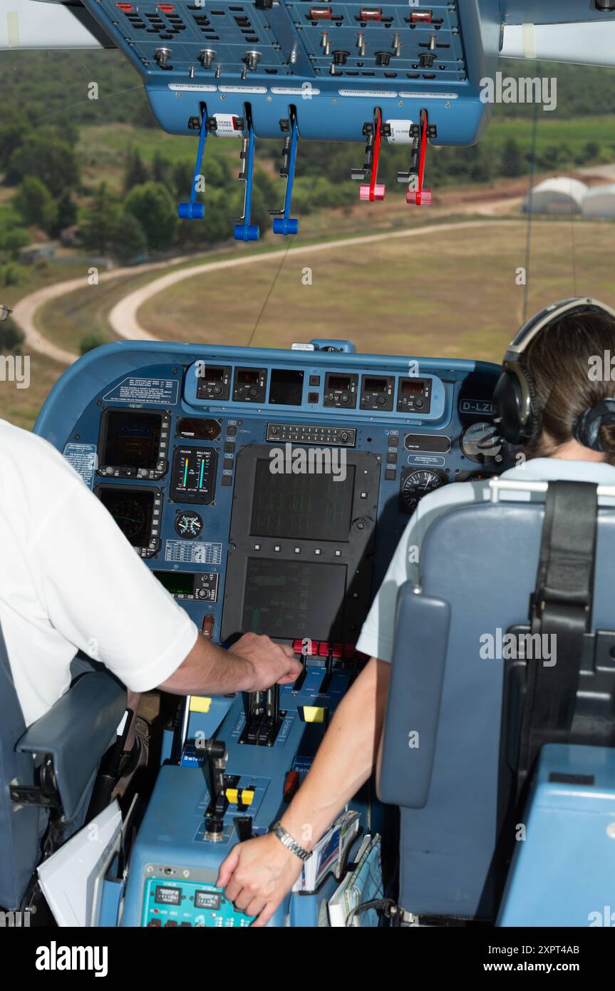 Interior view from the cockpit of a Zeppelin NT, a helium-filled ...