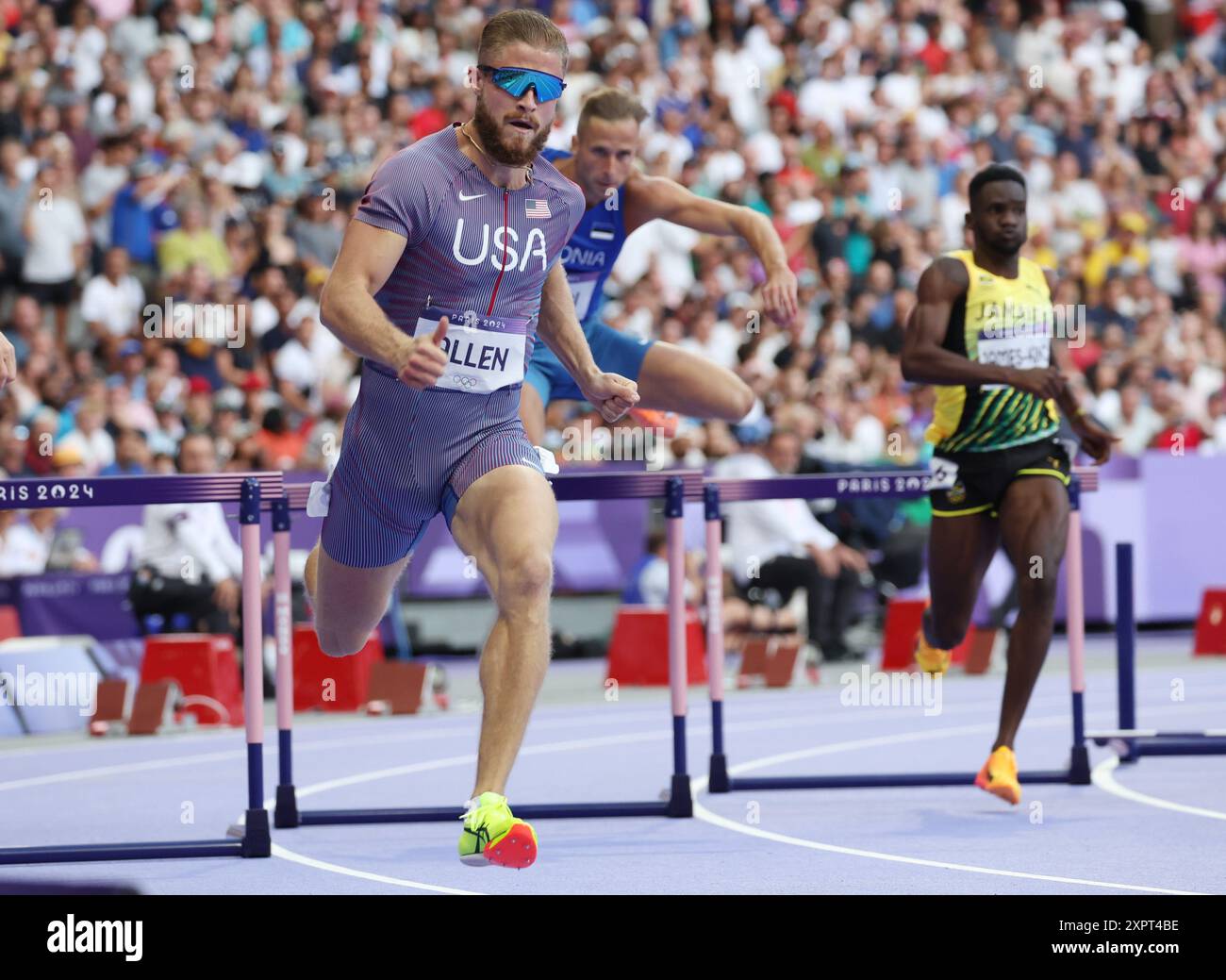 Cj Allen of the U.S. competes in the Men's 400m Hurdles semifinal ...