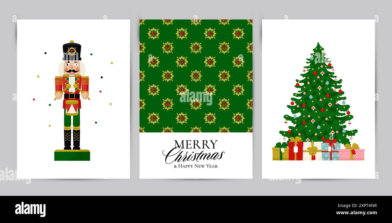 Christmas greeting cards with Nutcracker toy soldier, decorated ...