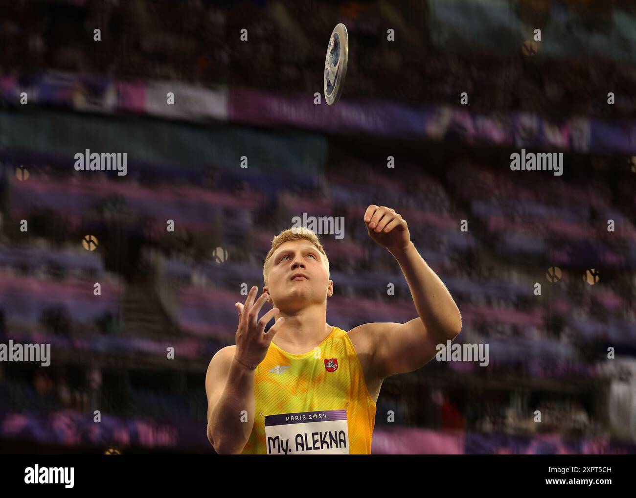 Paris, France. 7th Aug, 2024. Mykolas Alekna of Lithuania reacts during ...