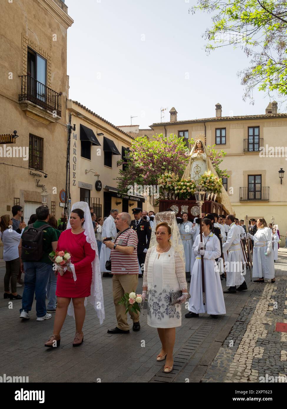 Virgin Mary float on the streets during the Procession of the Encounter ...