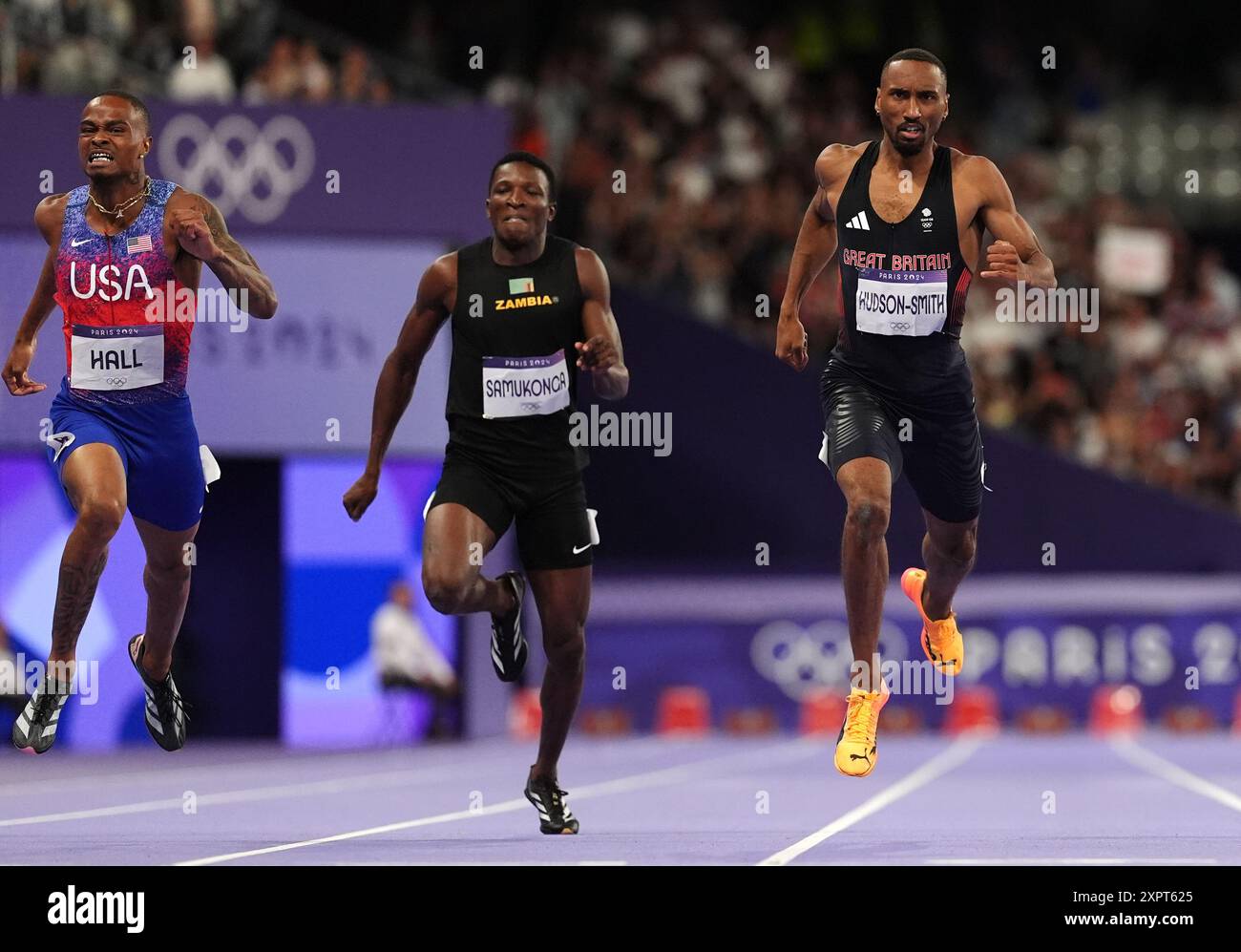 USA's Quincy Hall (left) on his way to winning the men's 400m final ...