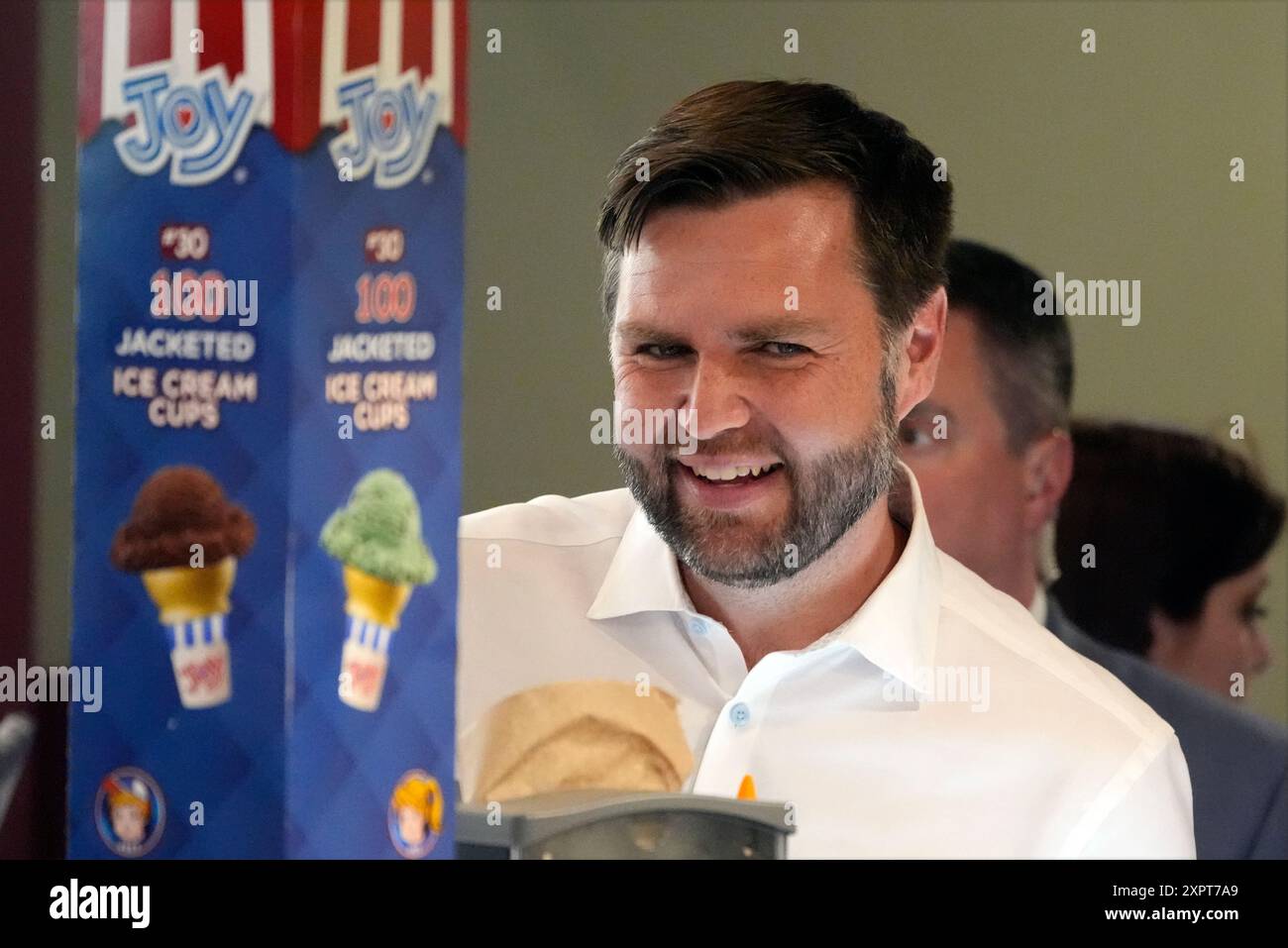 Republican vice presidential nominee Sen. JD Vance, R-Ohio, orders ice cream at Olson's Ice ...
