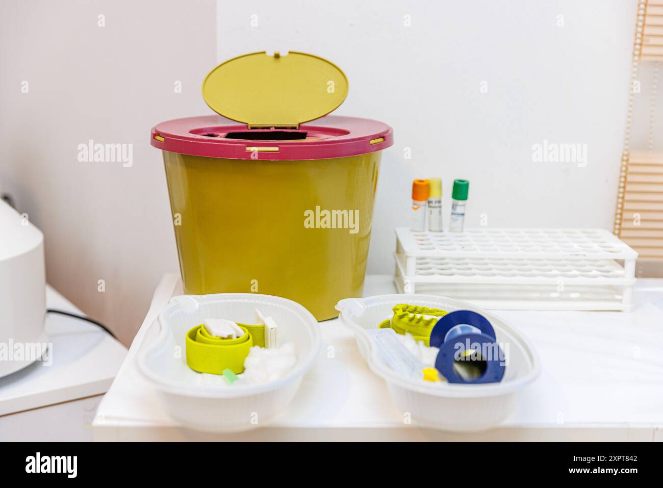 Medical garbage can. Container for hazardous waste in hospital. Throw ...