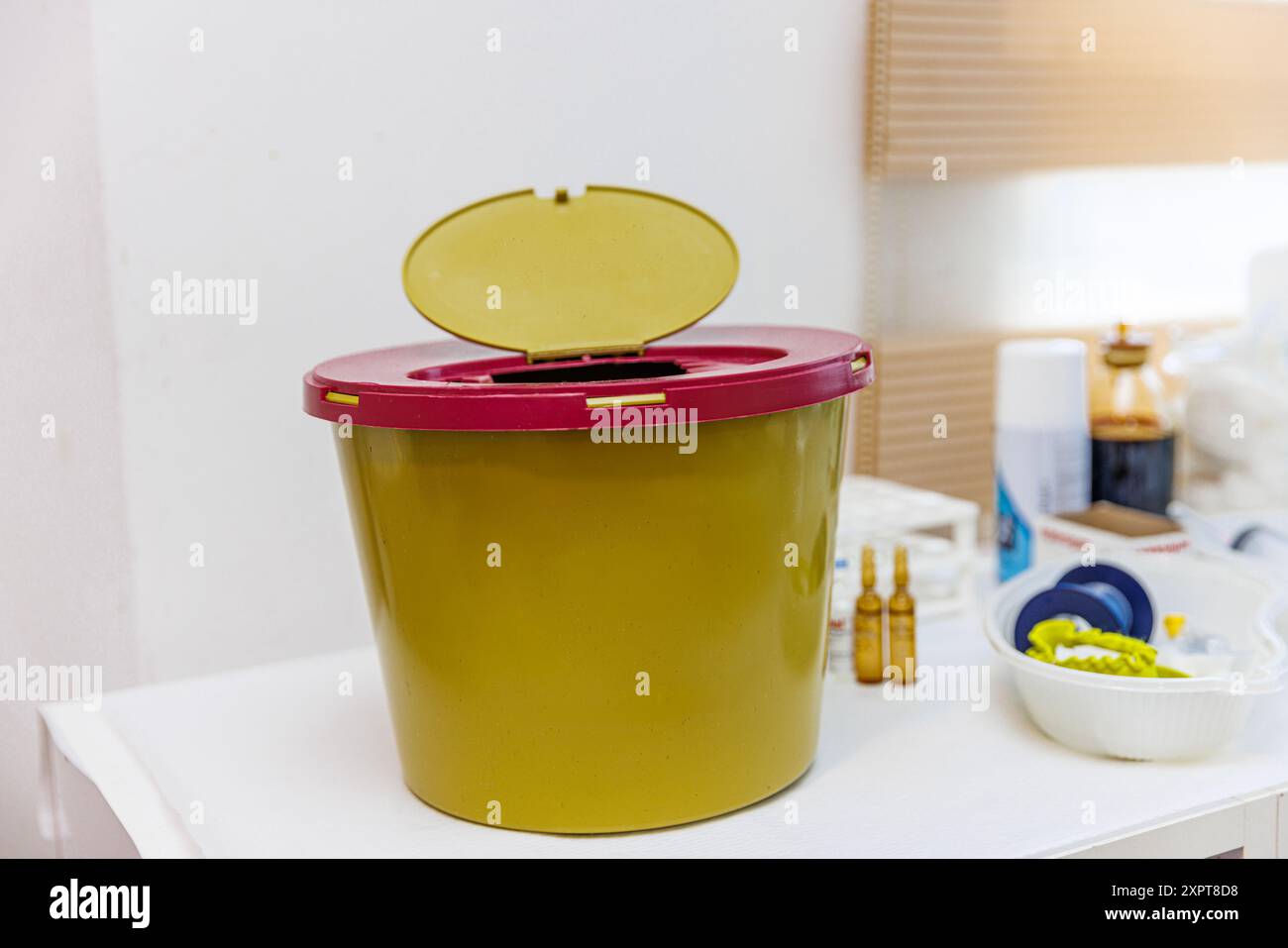 Medical garbage can. Container for hazardous waste in hospital. Throw ...