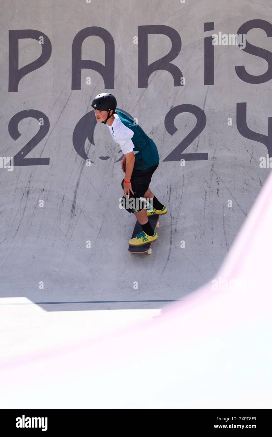 Paris, France, 7 August, 2024. Keefer Wilson of Australia warms up ...