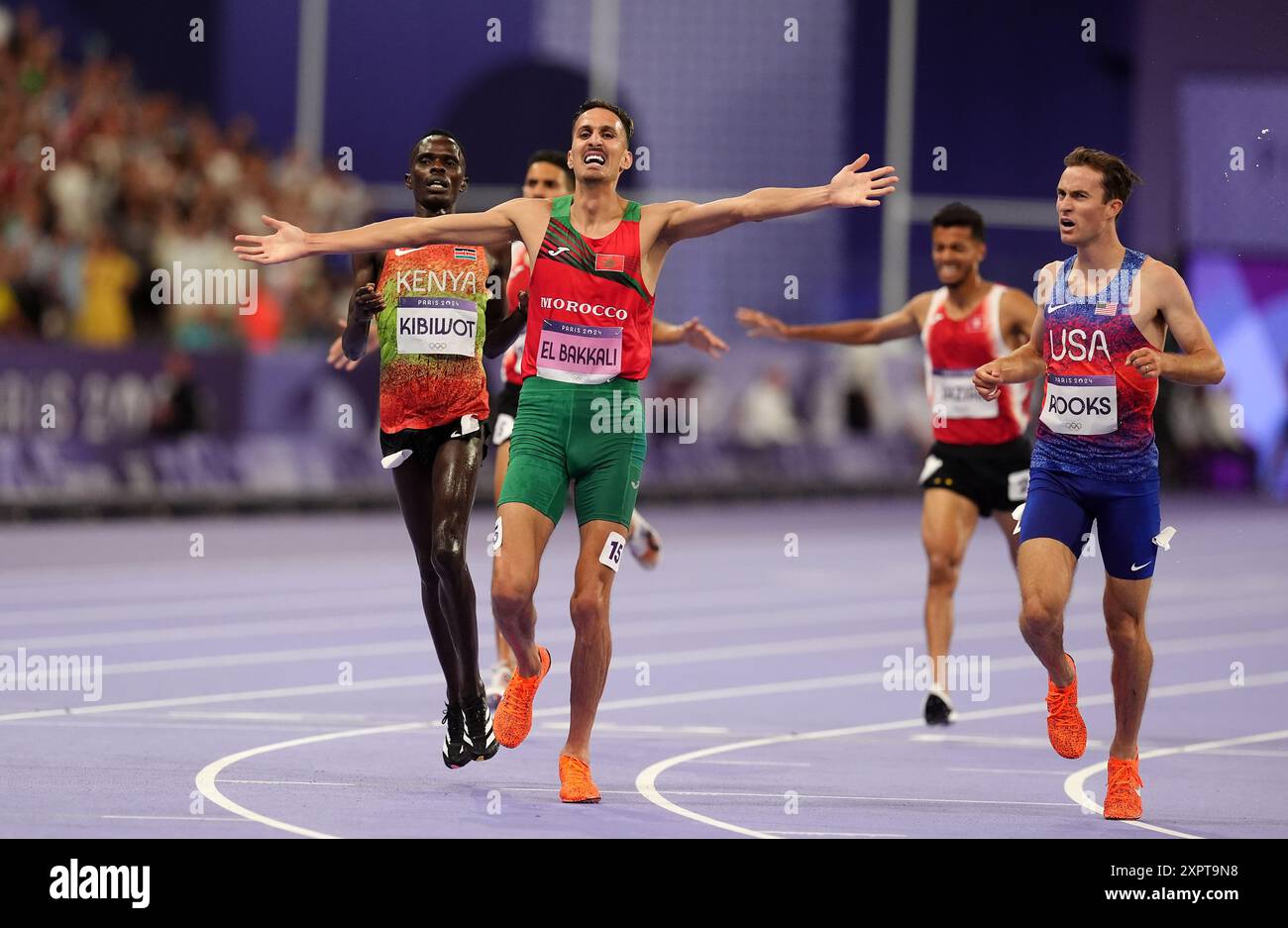 Morocco's Soufiane El Bakkali celebrates winning the Men's 3000m ...