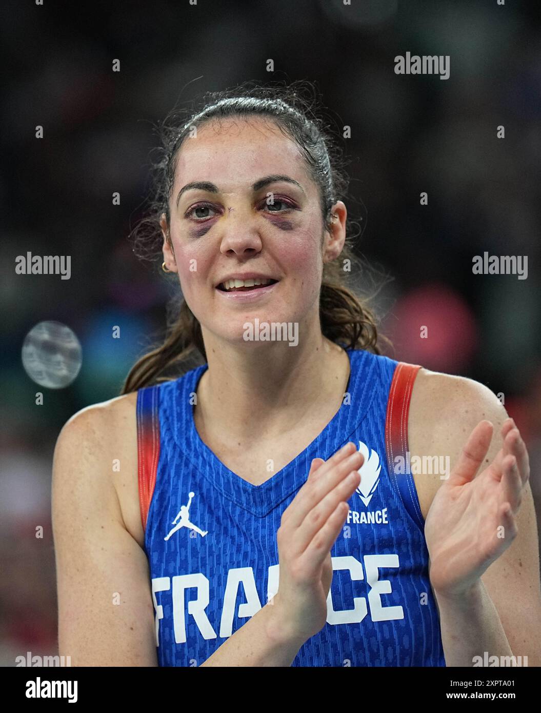 Paris, France. 7th Aug, 2024. Sarah Michel Boury of France greets the ...