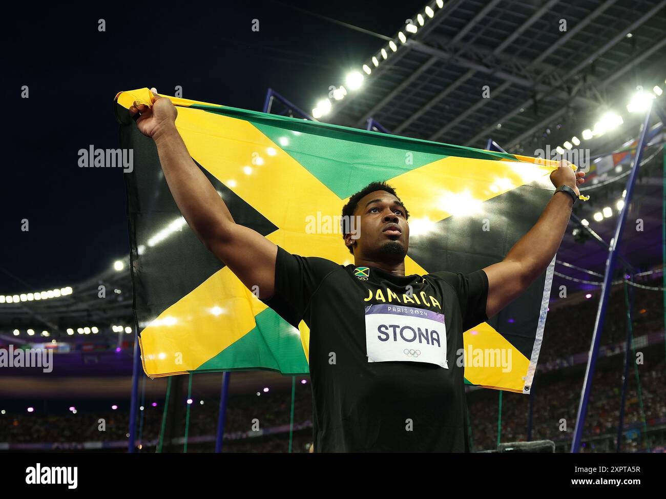 (240807) -- PARIS, Aug. 7, 2024 (Xinhua) -- Roje Stona of Jamaica ...