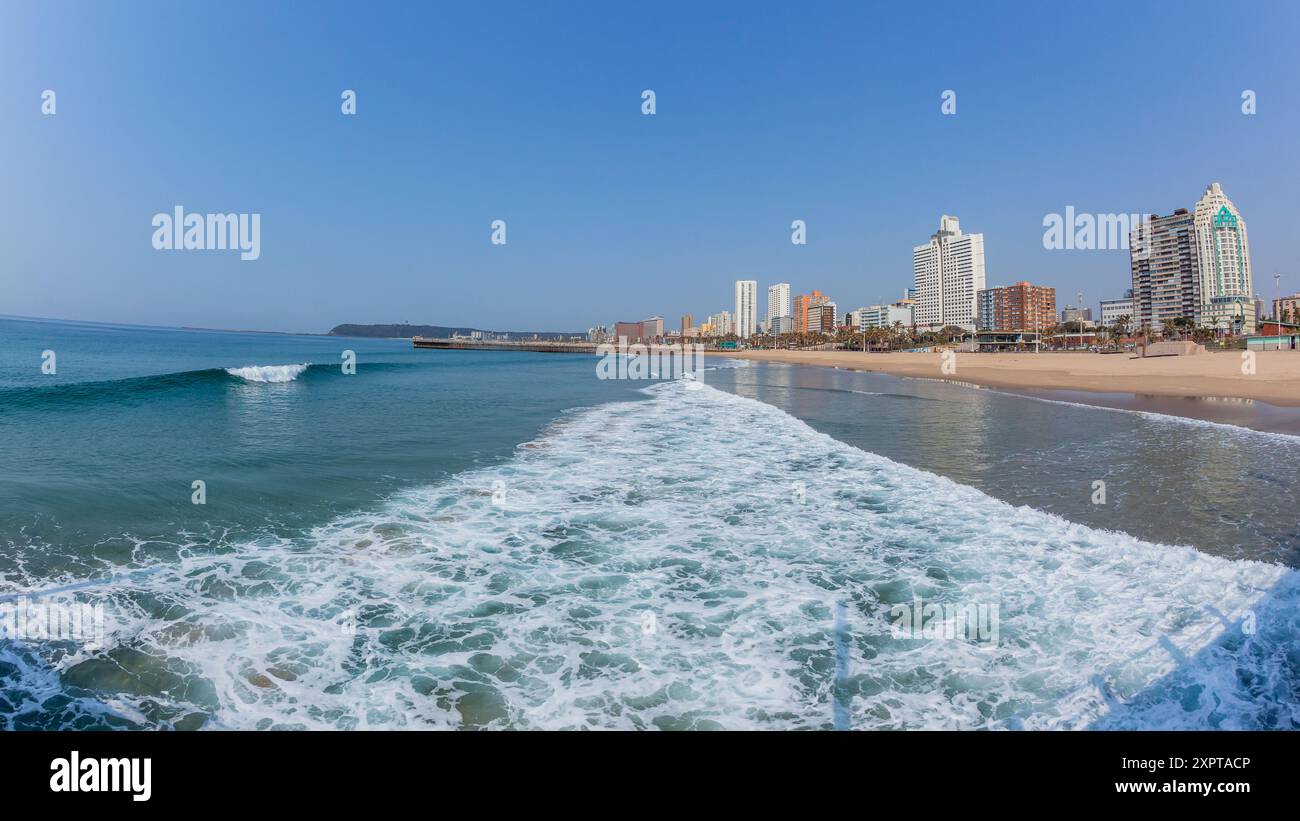 Durban beachfront clear blue ocean sea waters along beach coastline ...