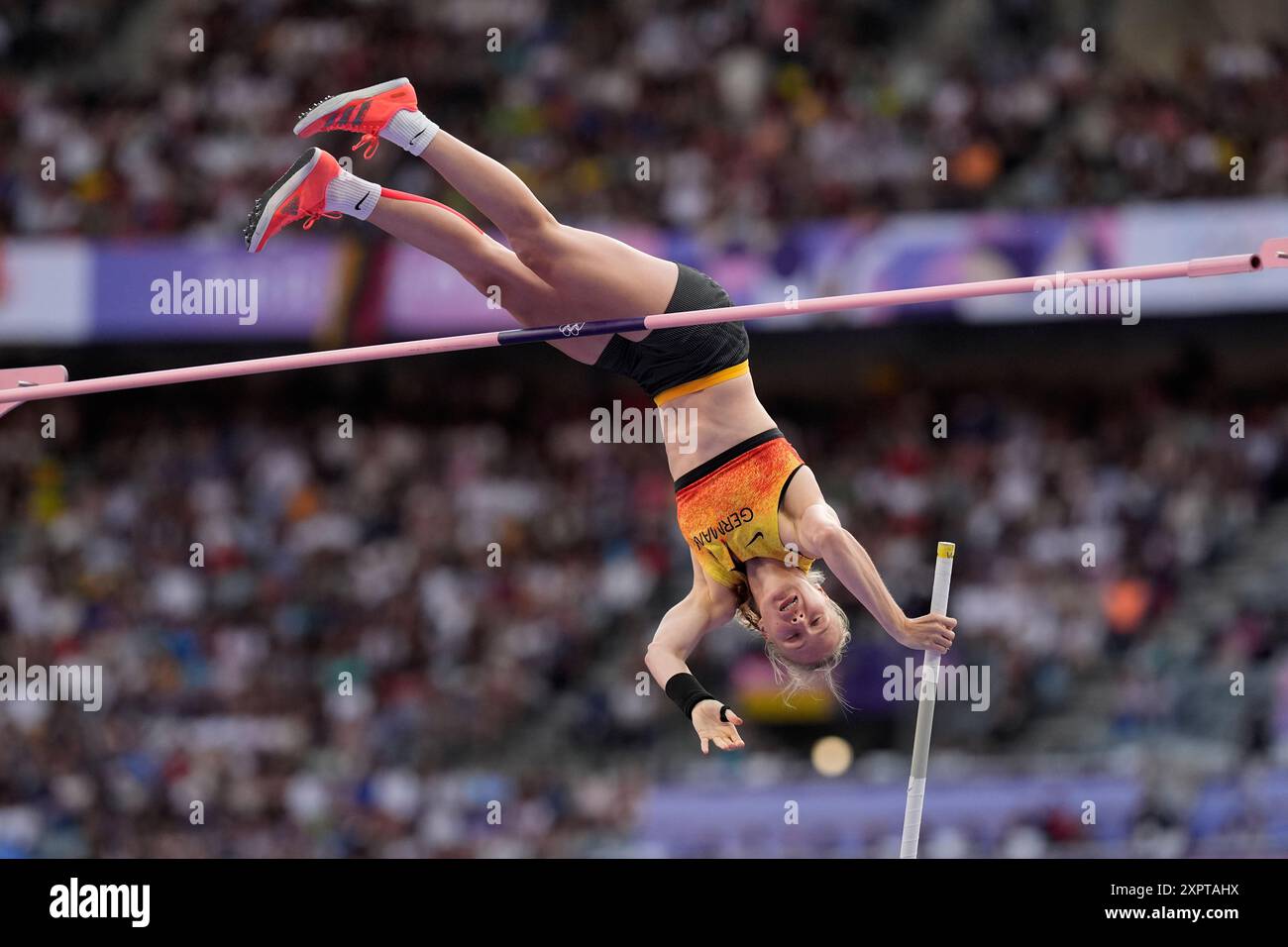 Anjuli Knaesche, of Germany, competes in the women's pole vault final ...