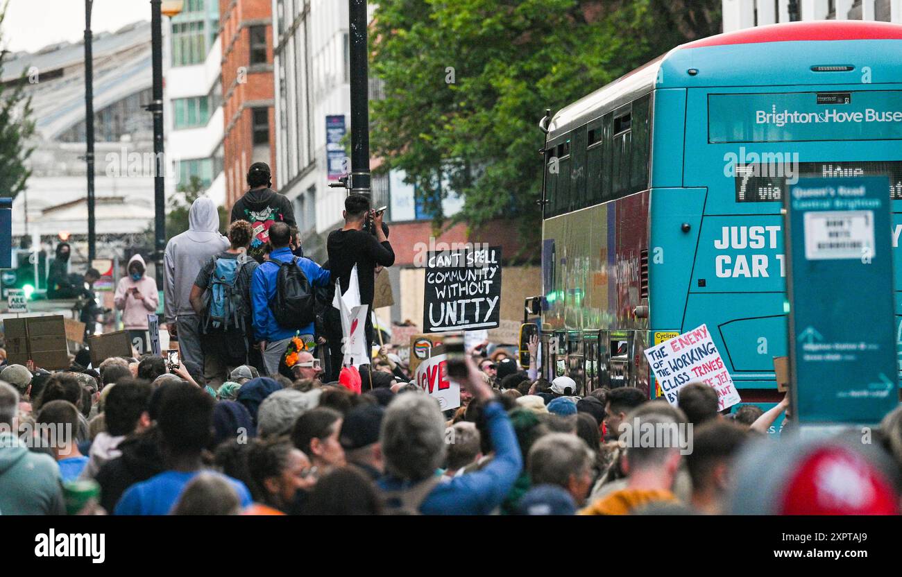 Brighton UK 7th August 2024 - Buses get stuck in Queens Road as ...