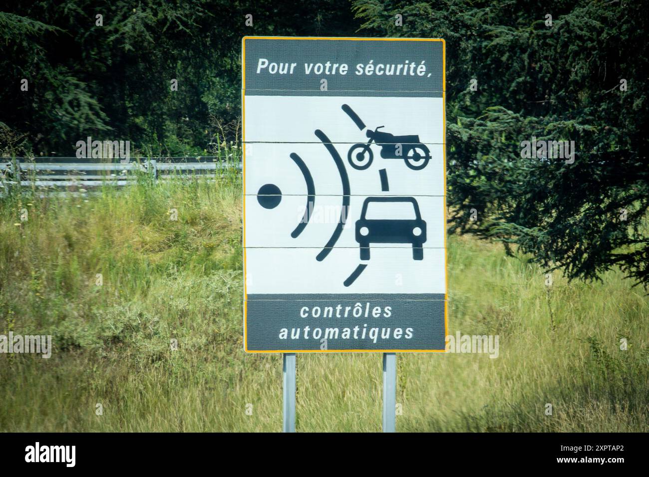 signs indicating speed control zones with radars on the roads of France ...