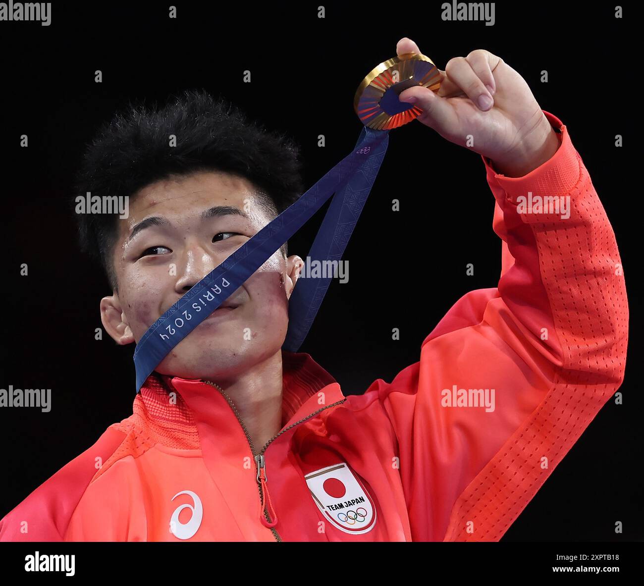 Paris, France. 7th Aug, 2024. Gold medallist Kusaka Nao of Japan reacts ...