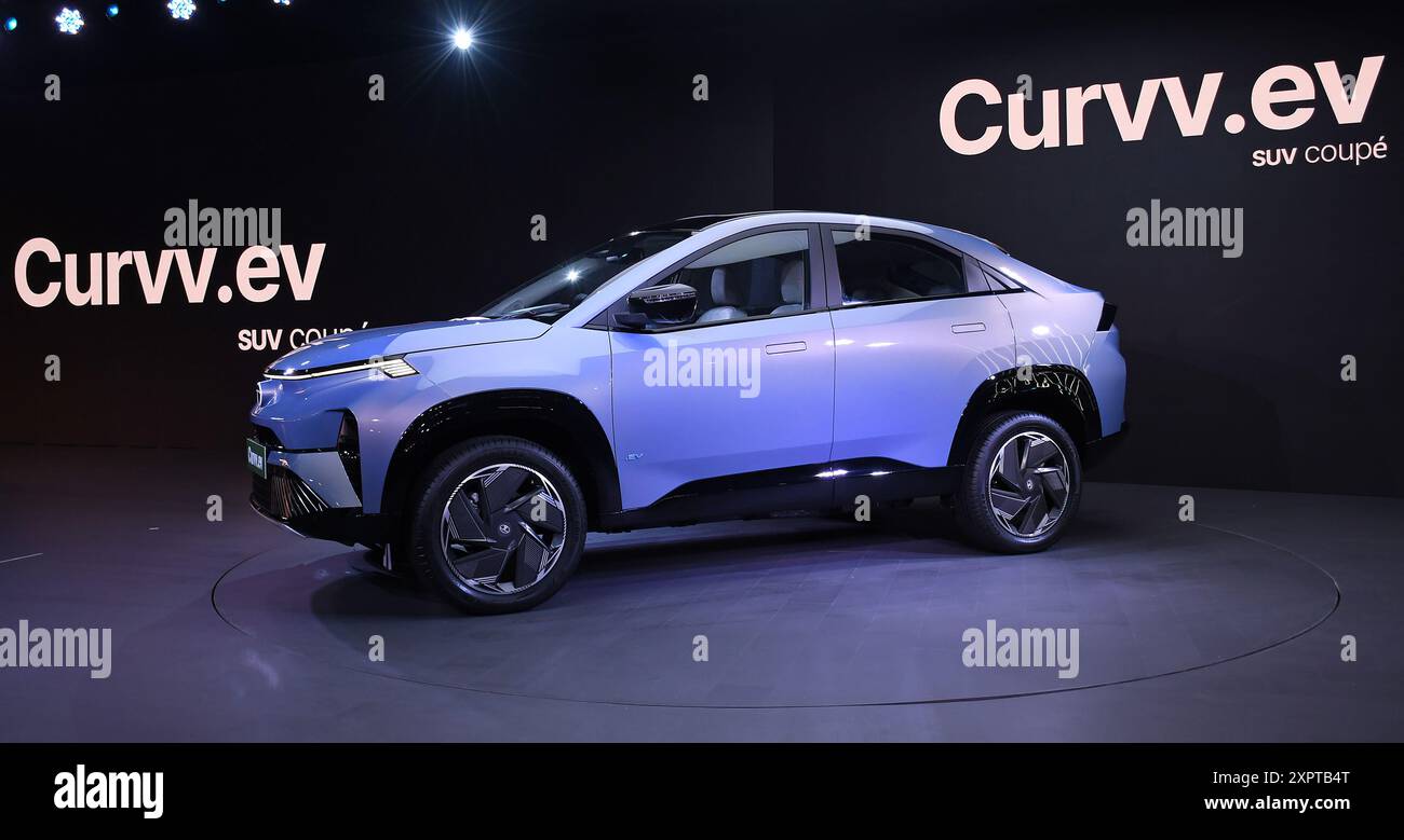 Tata Curvv EV Suv coupe car is displayed during the launch. (Photo by ...