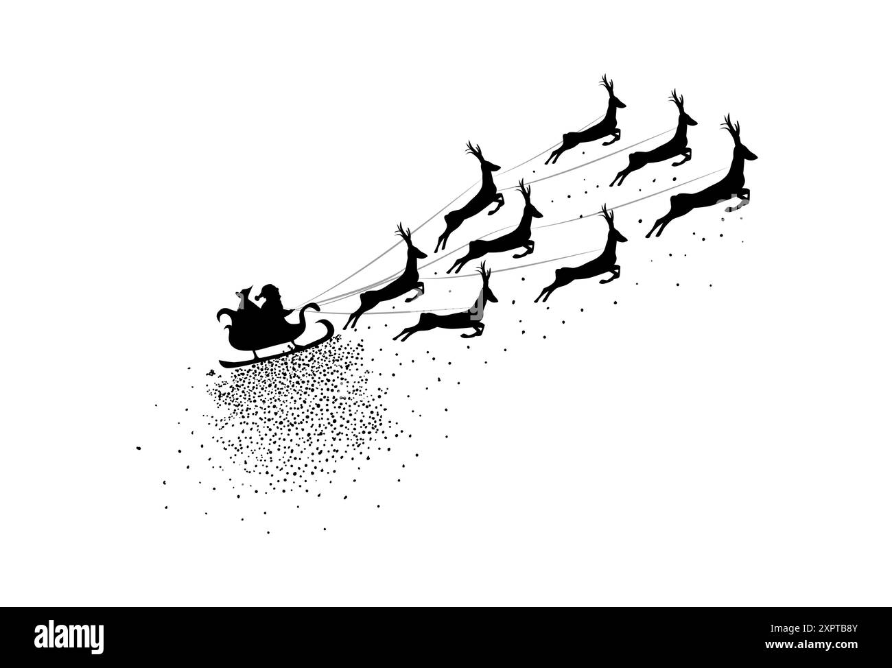 Silhouette of Santa flying in his sleigh. Christmas element hand ...