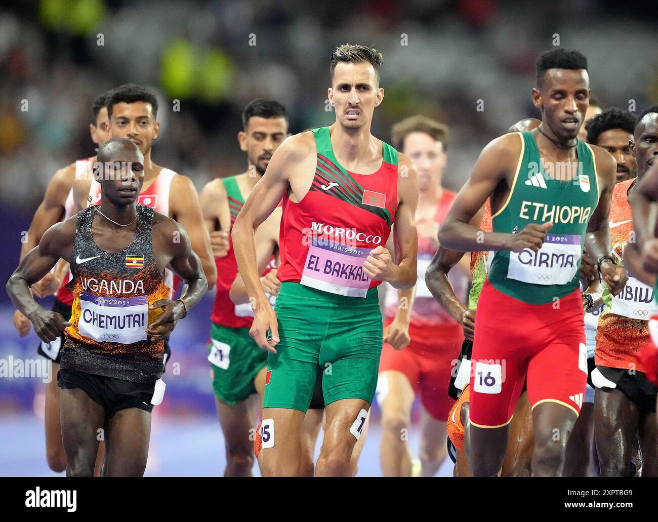 Paris, France. 7th Aug, 2024. Soufiane El Bakkali (front C) of Morocco ...