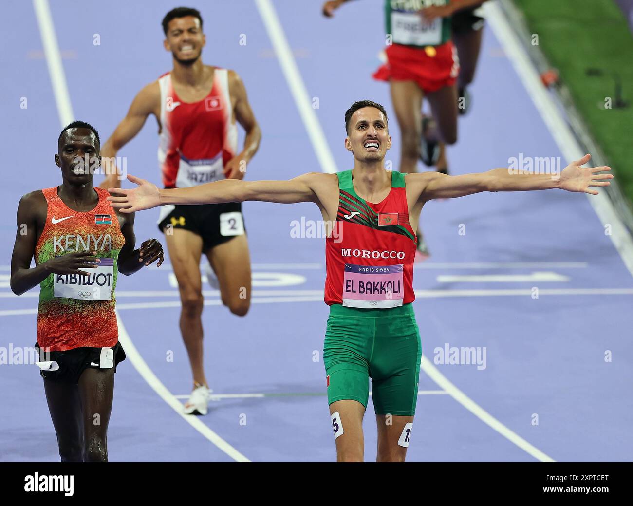 Paris, France. 7th Aug, 2024. Soufiane El Bakkali (front) of Morocco ...