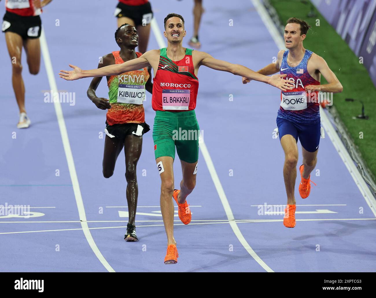 Paris, France. 7th Aug, 2024. Soufiane El Bakkali (front) of Morocco ...