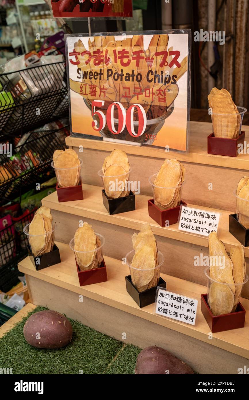 Sweet Potato Chips on sale in Ameyoko District in Tokyo Japan Stock ...