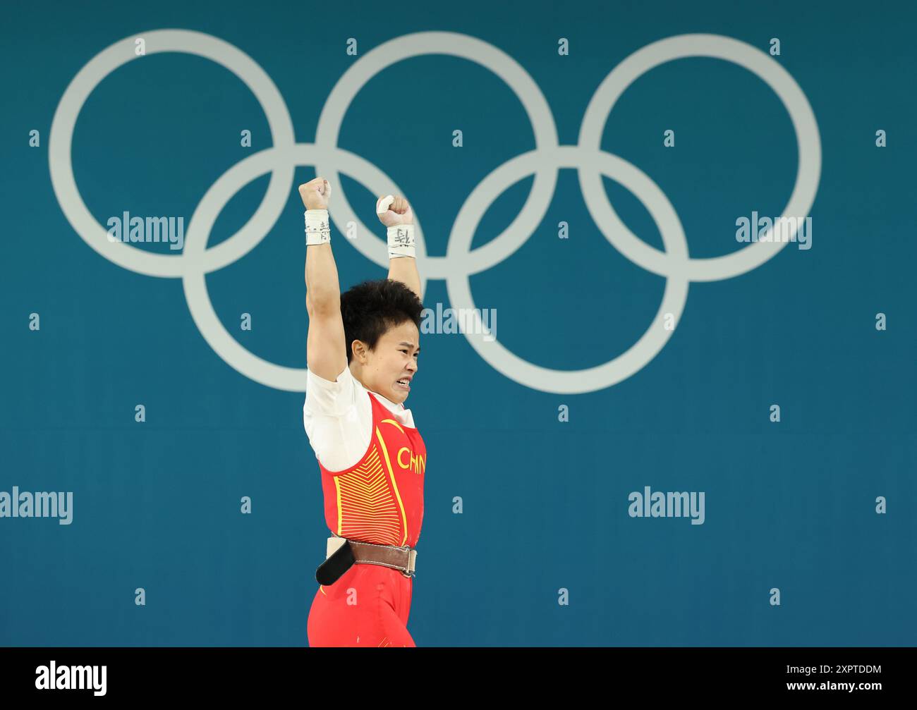 Paris, France. 7th Aug, 2024. Hou Zhihui of China celebrates after ...