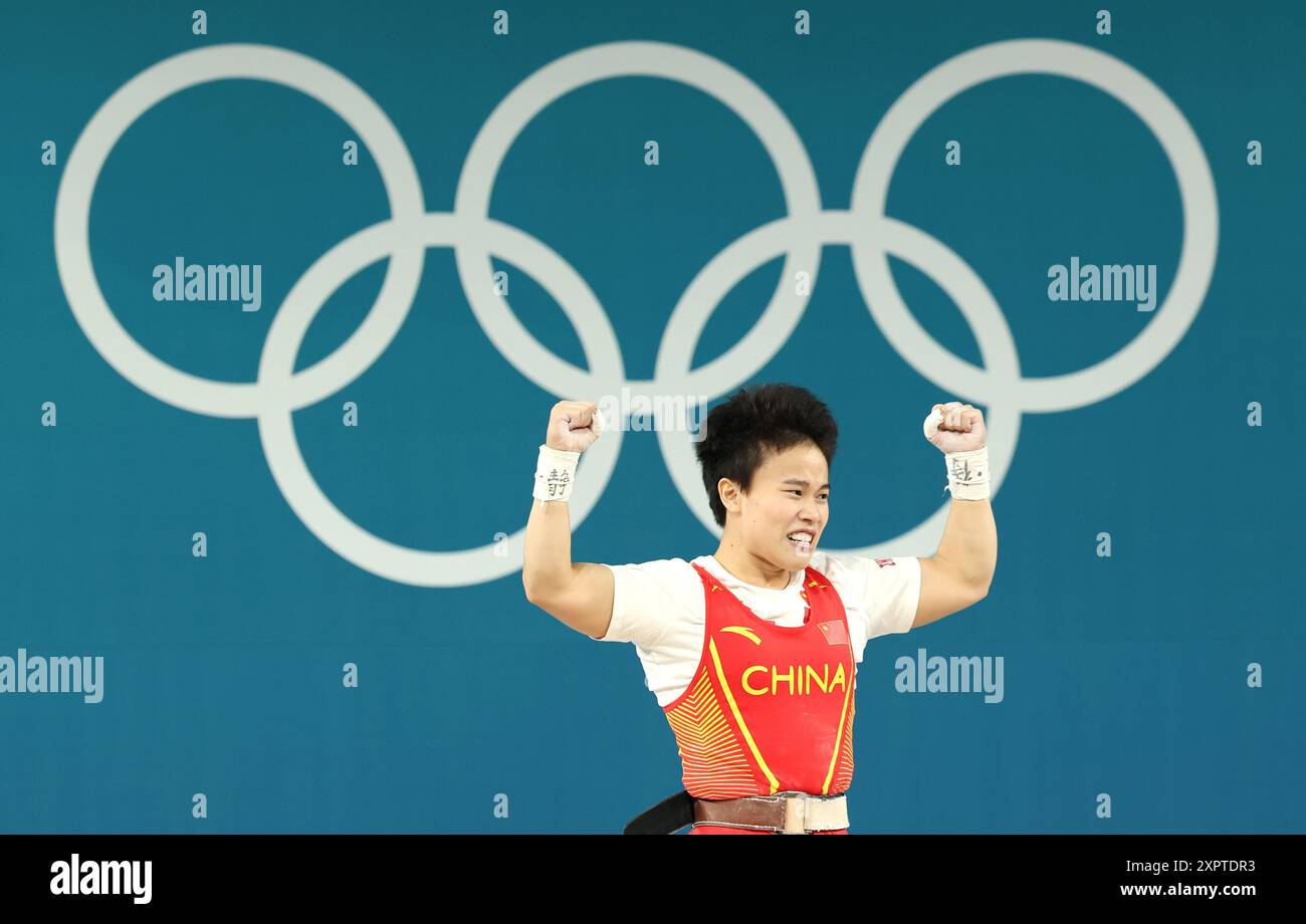 Paris, France. 7th Aug, 2024. Hou Zhihui of China celebrates after ...