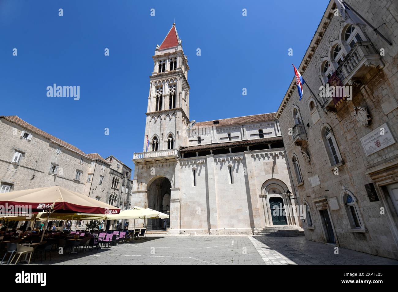 Trogir Town Hall Square and Cathedral of St. Lawrence, Croatia Stock ...