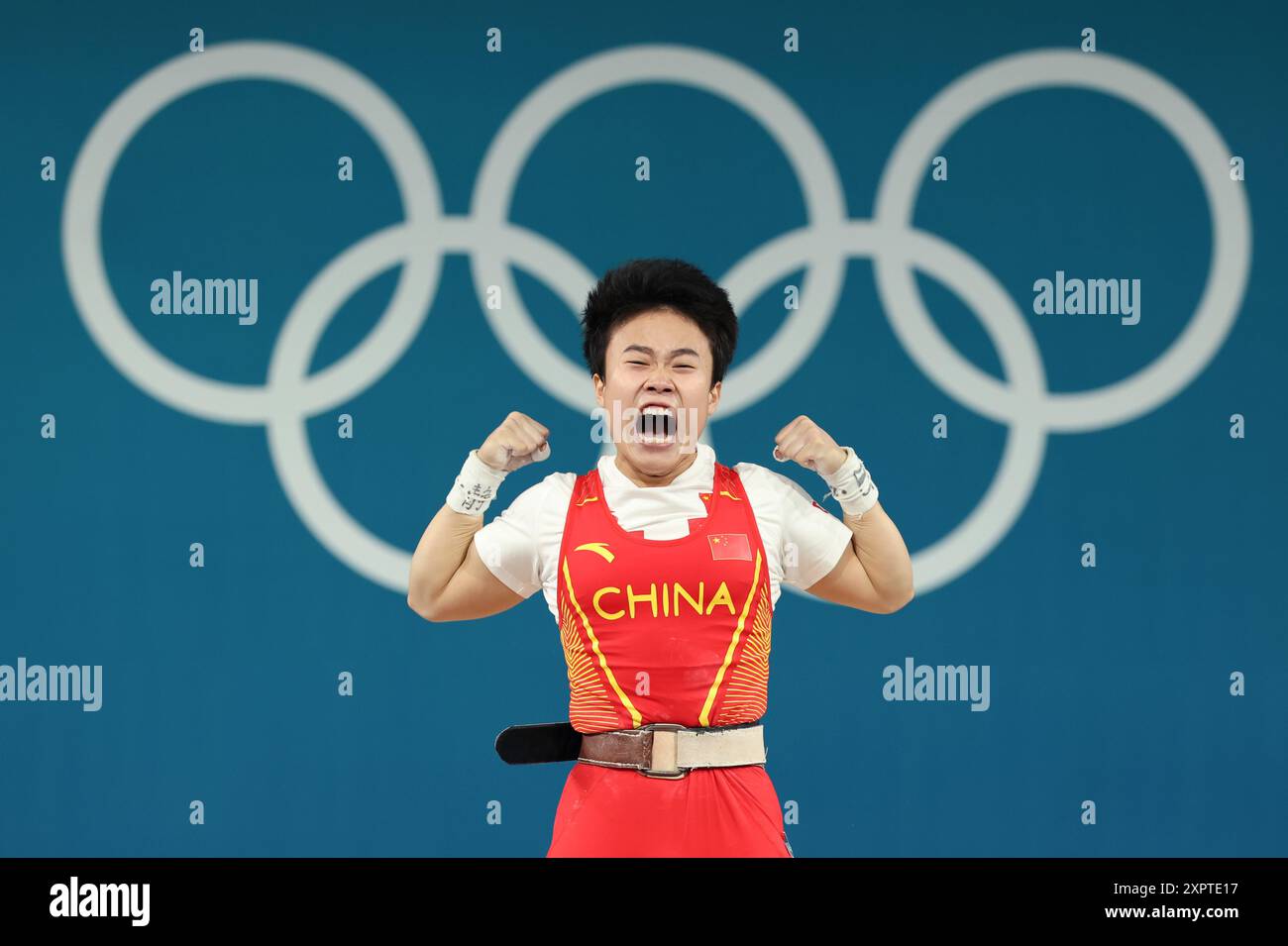 Paris, France. 7th Aug, 2024. Hou Zhihui of China celebrates after ...