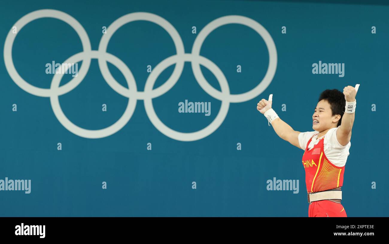 Paris, France. 7th Aug, 2024. Hou Zhihui of China celebrates after ...