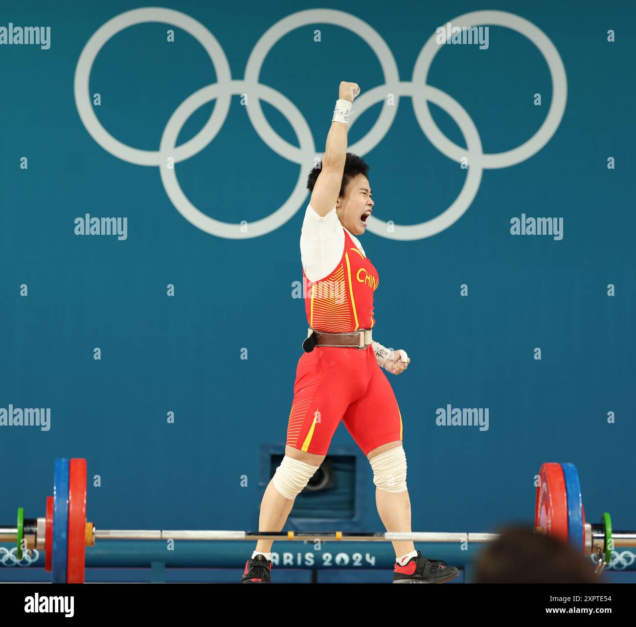 Paris, France. 7th Aug, 2024. Hou Zhihui of China celebrates after ...