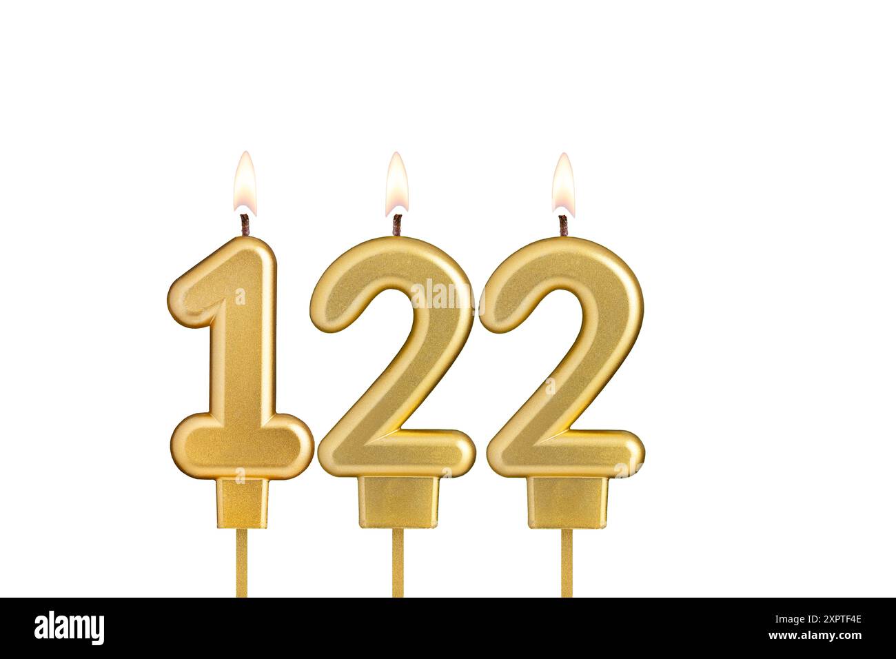 Golden number 122 birthday candle on white background Stock Photo - Alamy